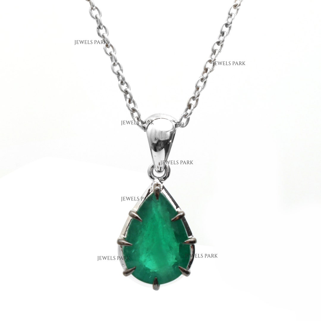 Emerald Pear Prong Pendant Gold | Natural Emerald Pear Cut Black ...