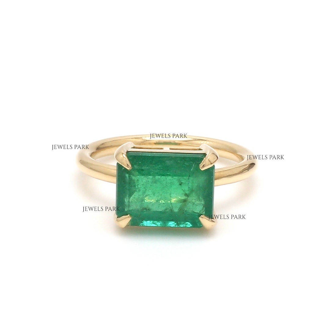 Emerald Cut Emerald Claw Prong Set Signet Ring Gold Natural Emerald Cut ...