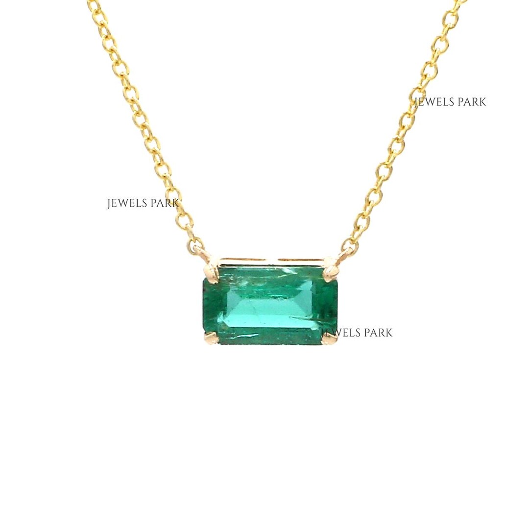 Emerald Cut Emerald Pendant Necklace Gold | Natural Emerald Octagon Cut ...