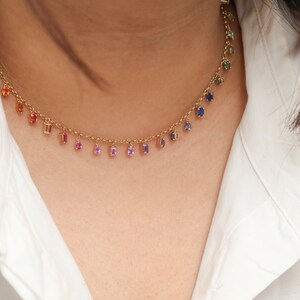Rainbow Sapphire Mix Shape Charms Chain Necklace Gold | Natural Multi ...
