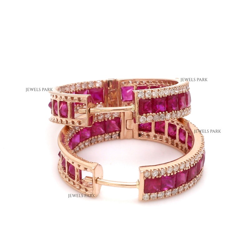 Real Ruby Princess Cut Channel Set Hoop Earrings Gold - Etsy