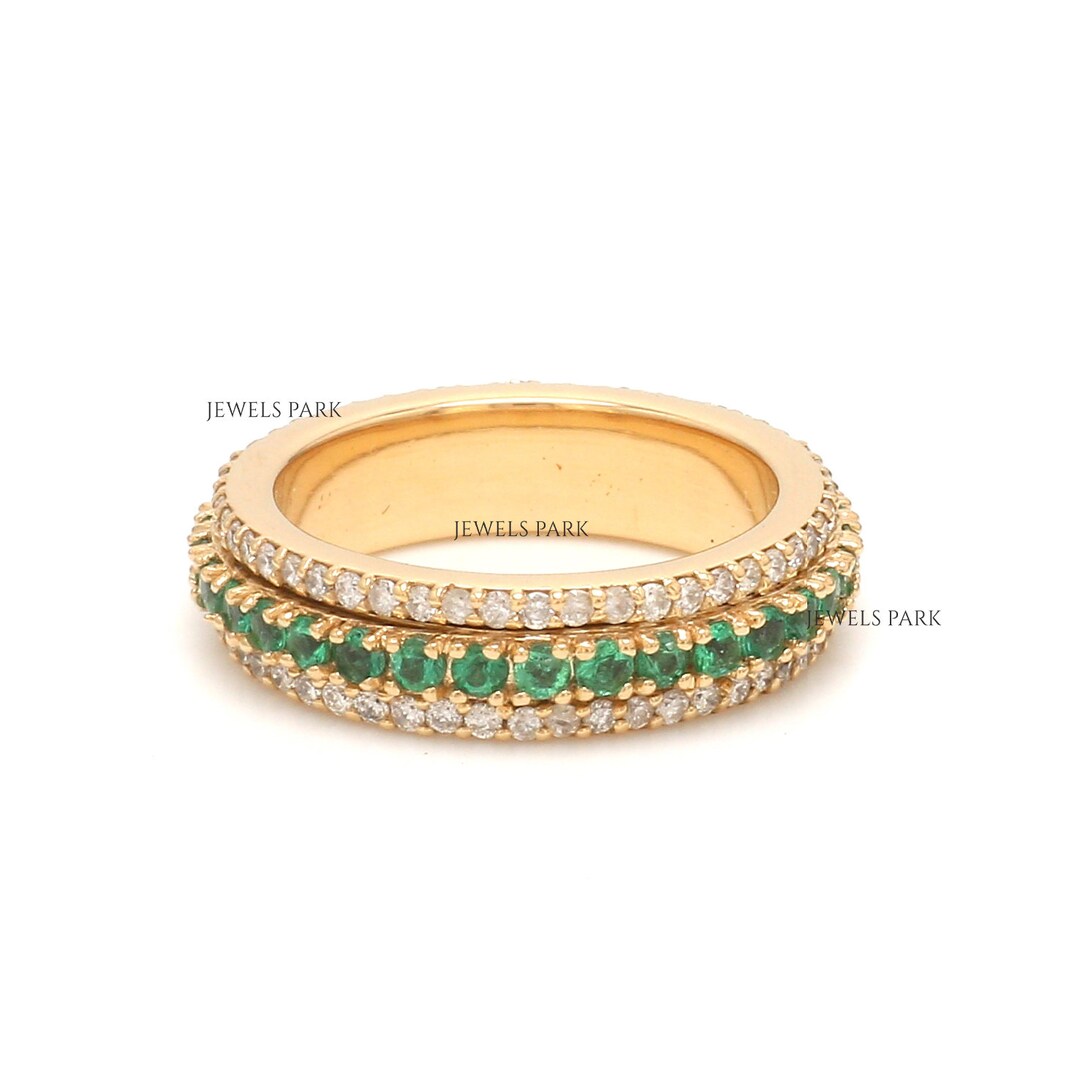 Real Emerald Diamond Spinner Ring Eternity Band Gold Natural 2mm ...