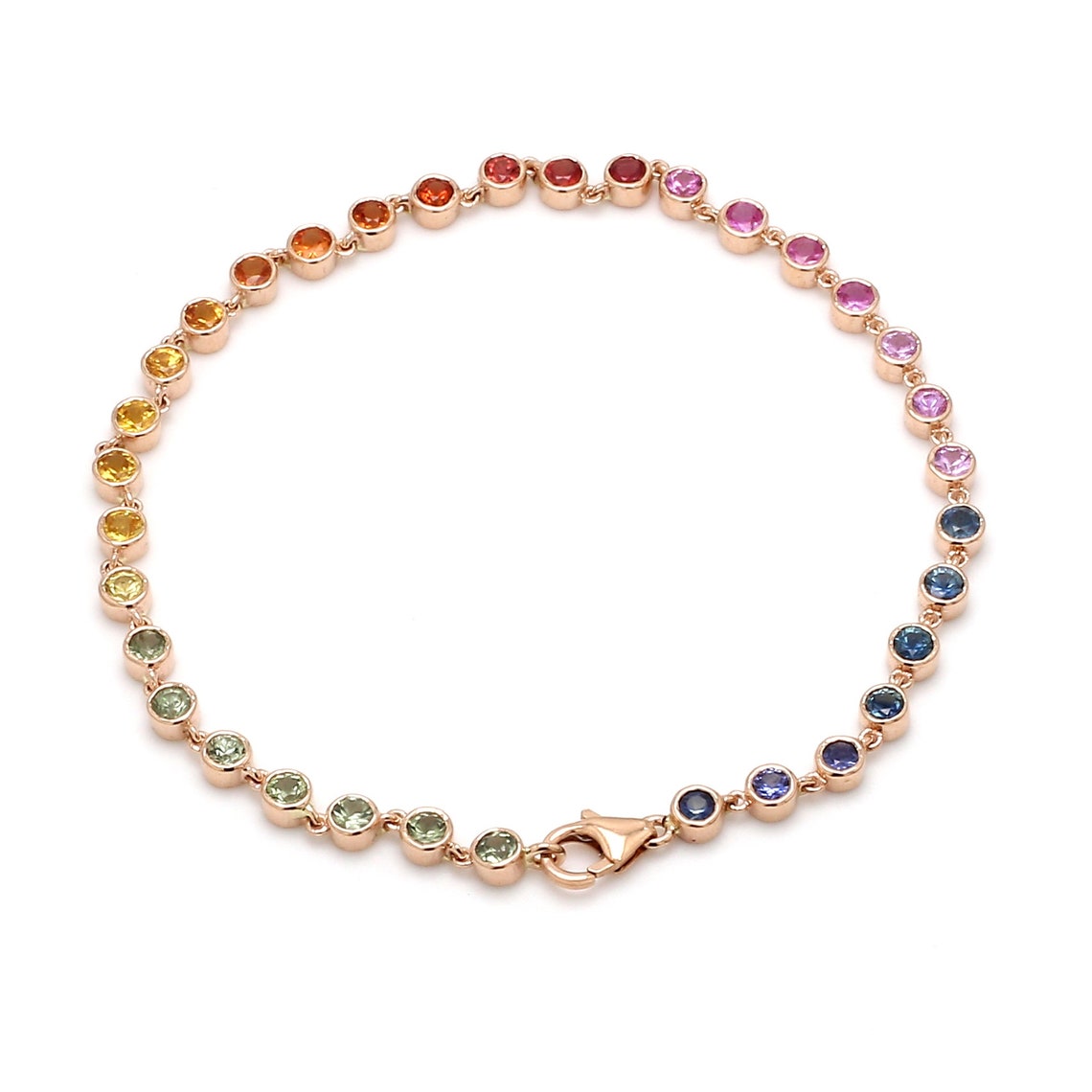 Rainbow Sapphire Bezel Set Tennis Bracelet Chain in 14k 18k - Etsy