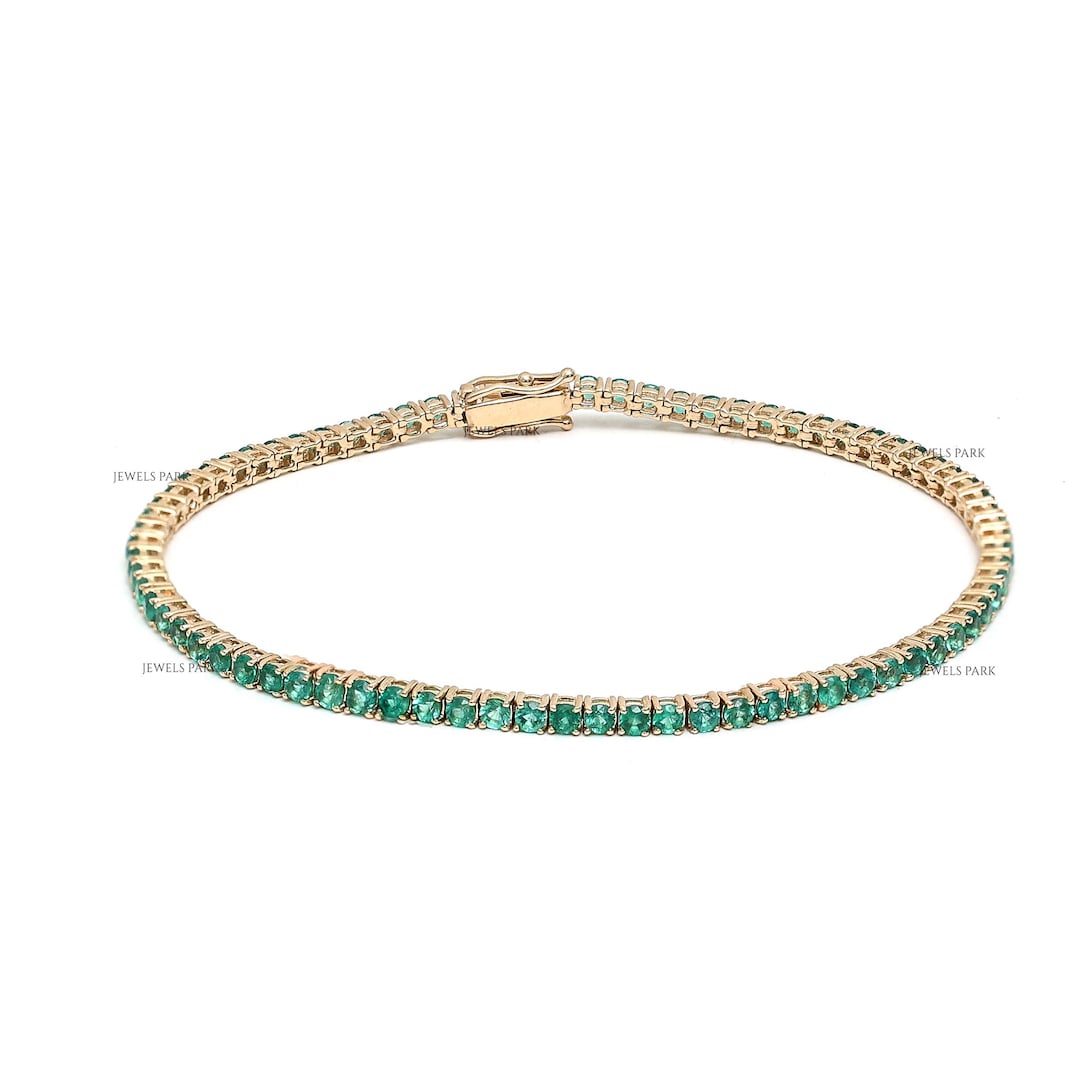 Emerald Thin Tennis Bracelet Gold | Natural Round Cut Emerald Tennis ...