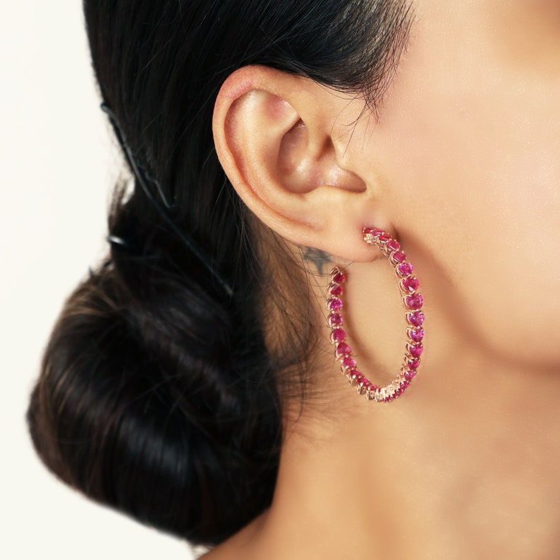 Real Ruby Heart Hoops Earring Gold Natural 40MM 5CT Red Ruby - Etsy