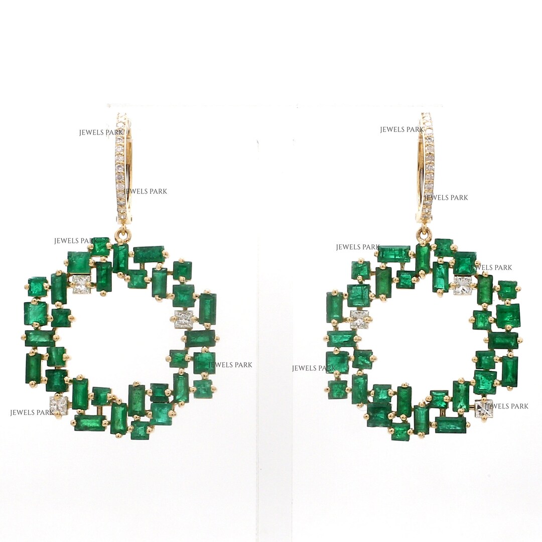 Emerald and Diamond Emerald Cut & Asscher Cut Earrings in Gold Danglers ...