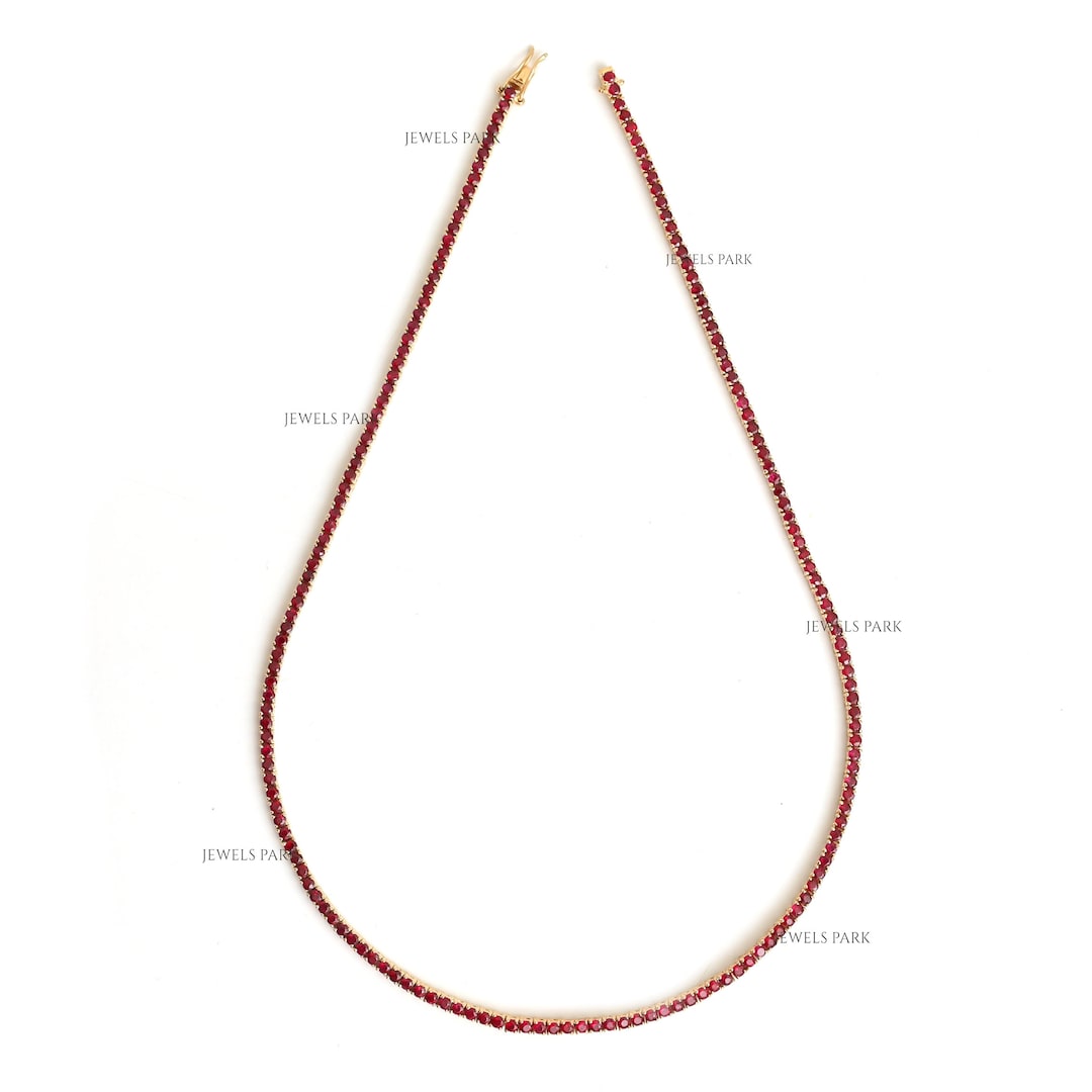 Ruby Round Thin Tennis Necklace Gold | Natural Ruby Tennis Necklace ...