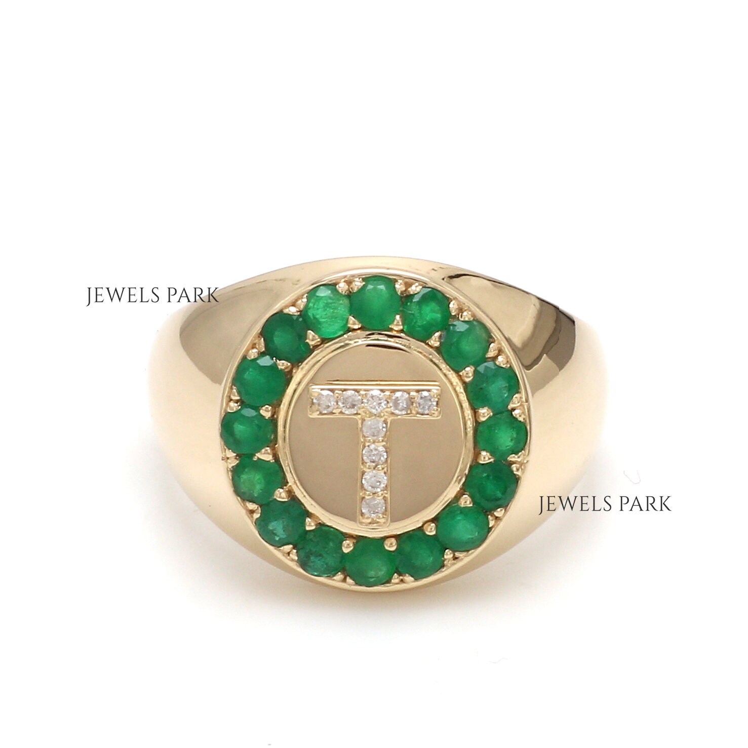Emerald Diamond Personalised Name Letter Signet Ring Gold - Etsy