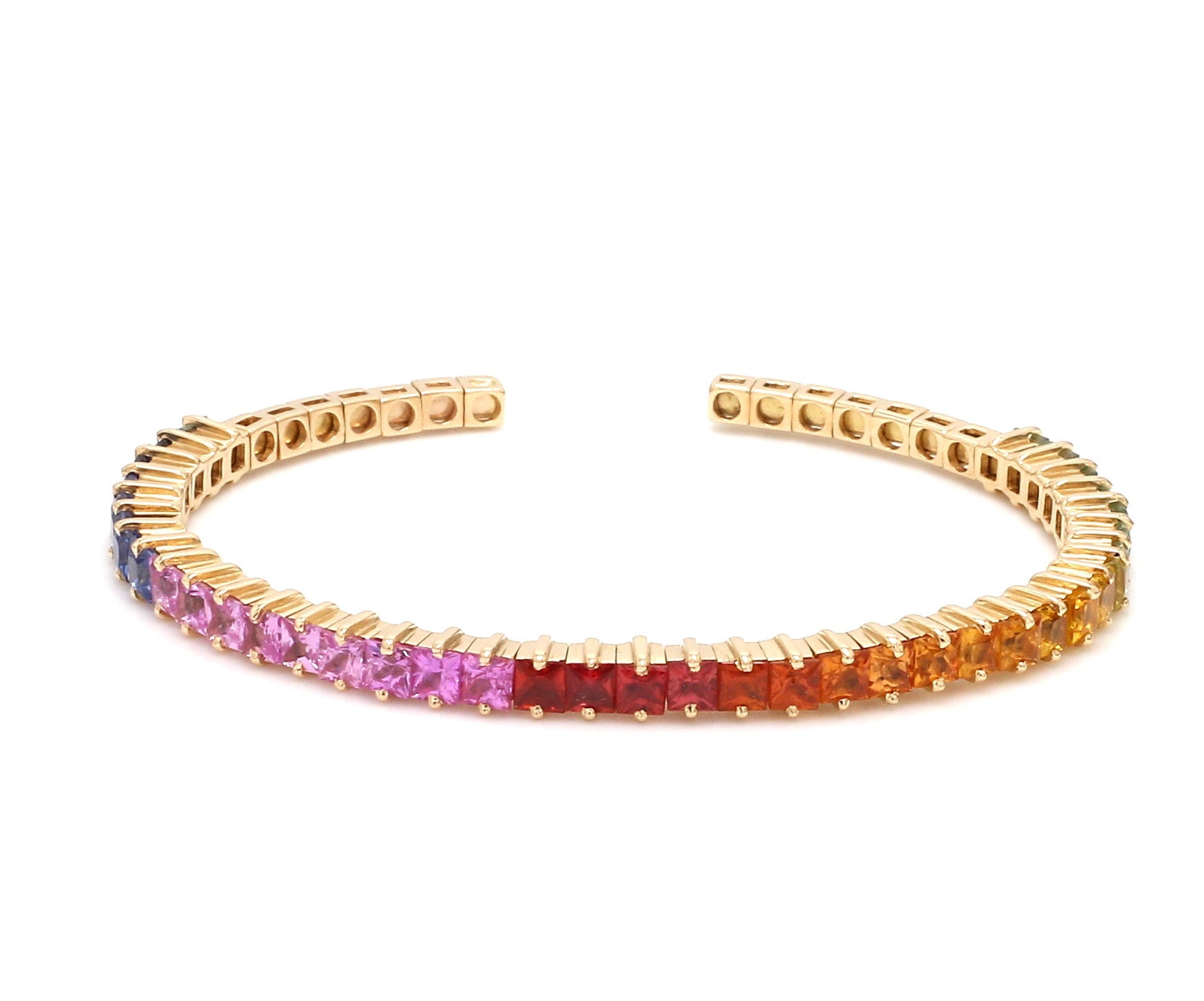 Rainbow sapphire cuff bracelet bangle in 14k 18k gold Natural | Etsy
