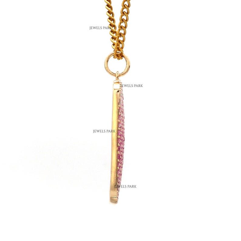 Pink Sapphire Dock Tag Big Pendant Gold | Natural Pink Sapphire Pave ...