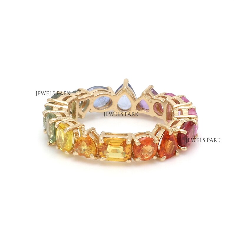 Rainbow Sapphire Mix Shape Eternity Band Ring Gold Natural - Etsy