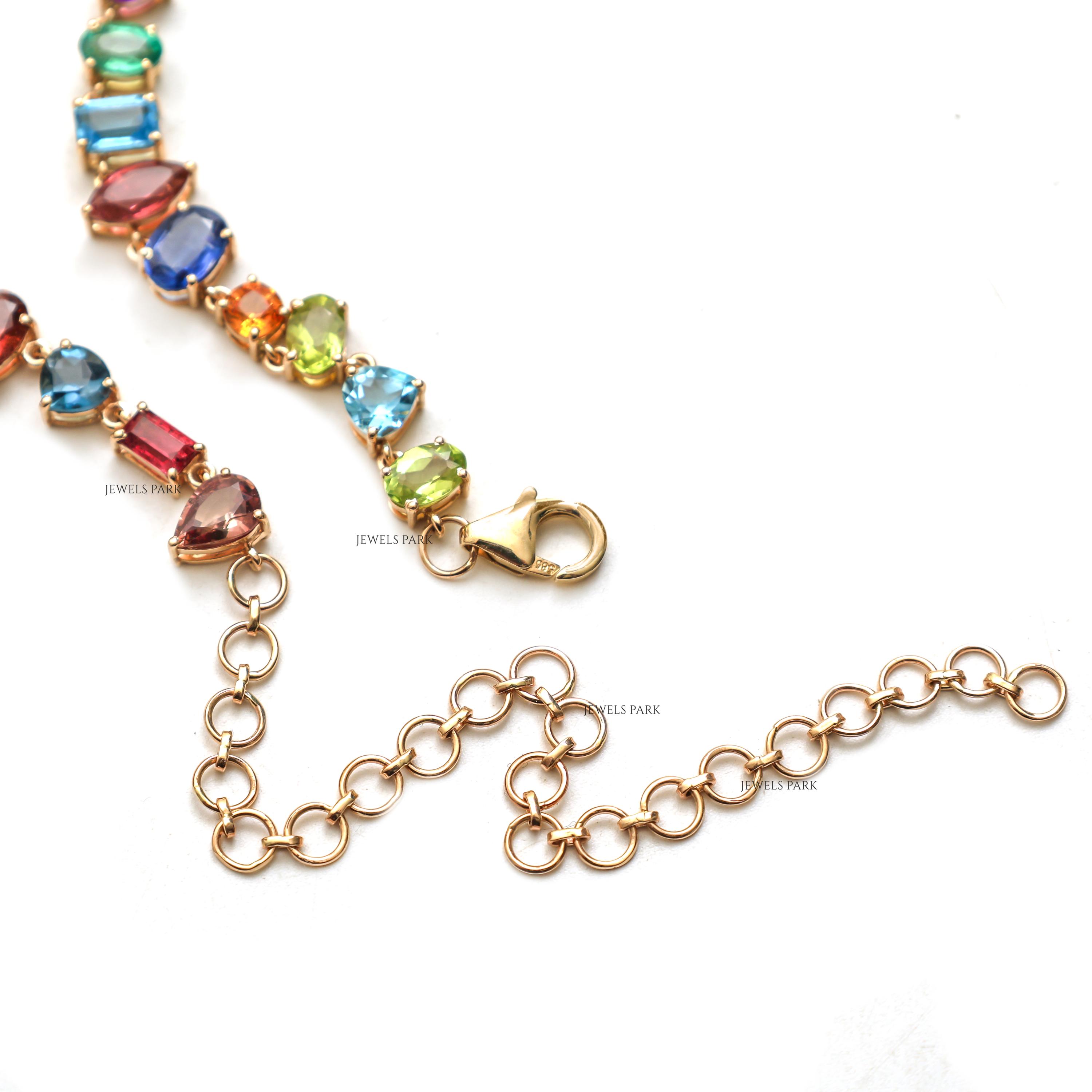 Multi Gemstone Mix Shape Necklace Gold | Natural Mix Gemstone Tennis ...