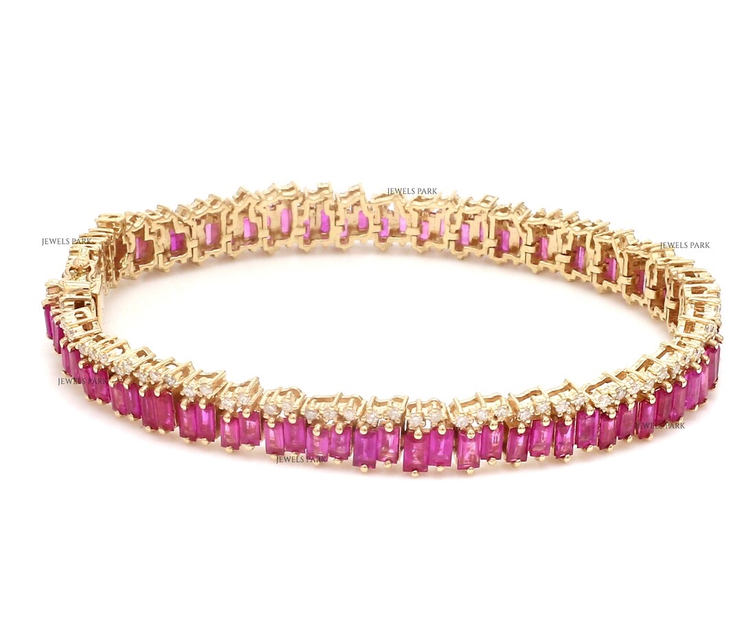 Real Ruby Baguette Diamond Bracelet Gold | Natural Ruby Zig Zag ...
