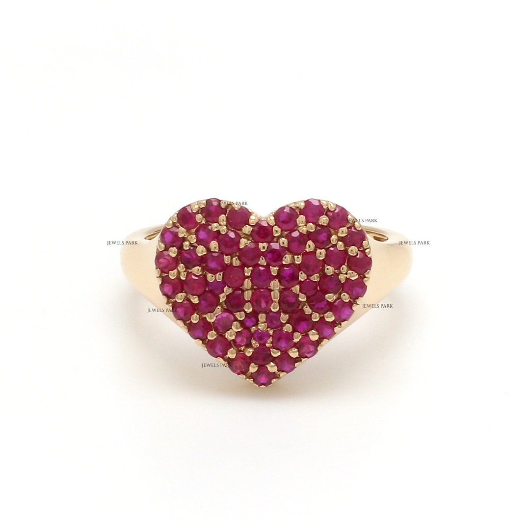 Ruby Round Cut Heart Shape Signet Ring Gold | Natural Red Ruby Heart ...