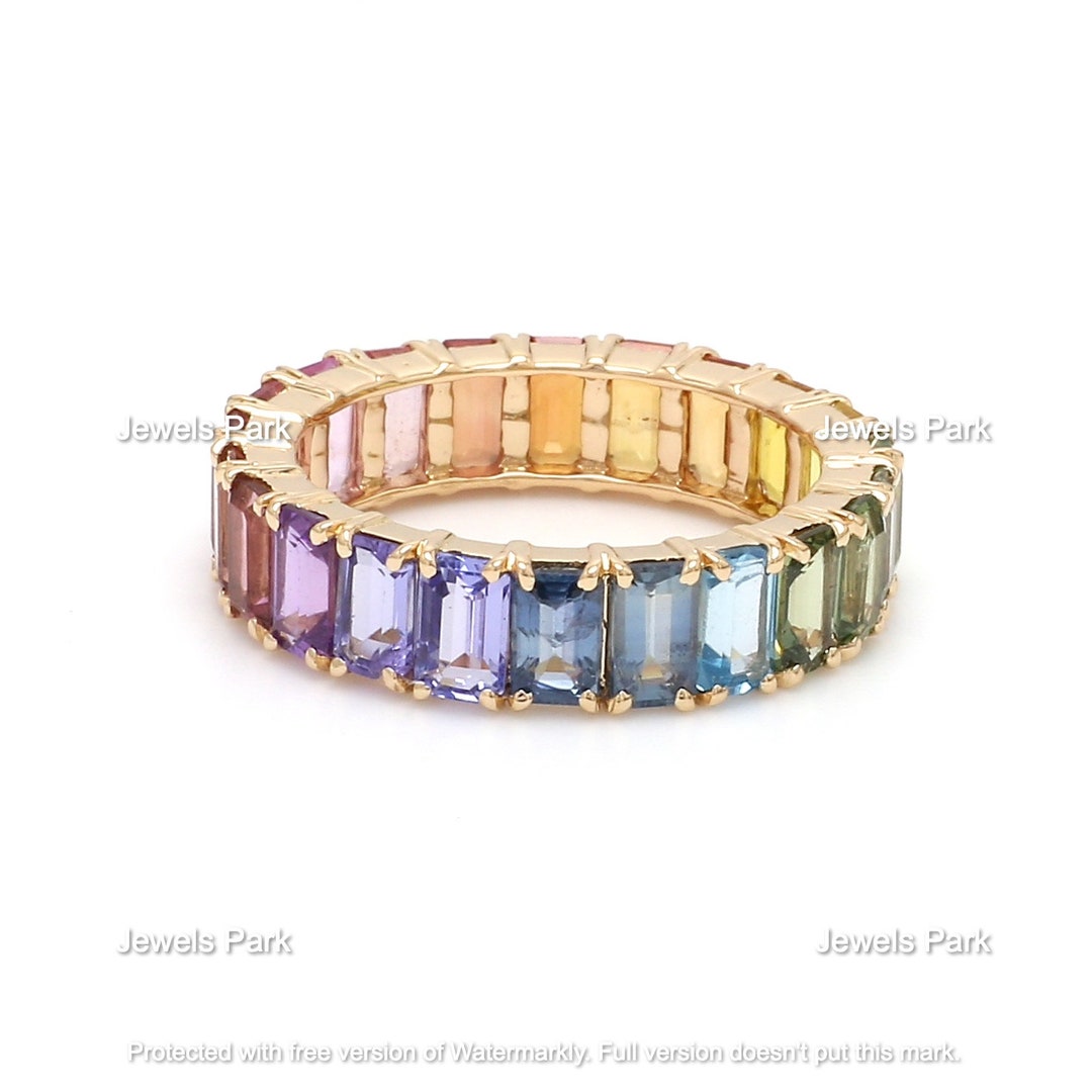 Rainbow emerald cut ring store