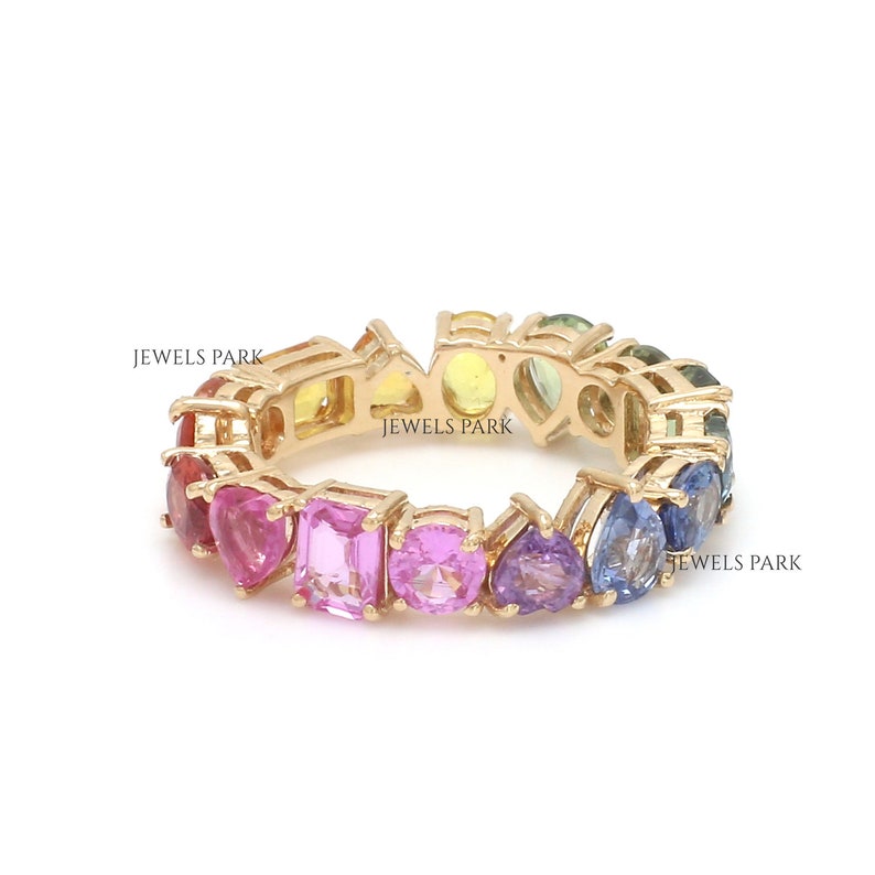 Rainbow Sapphire Mix Shape Eternity Band Ring Gold Natural - Etsy