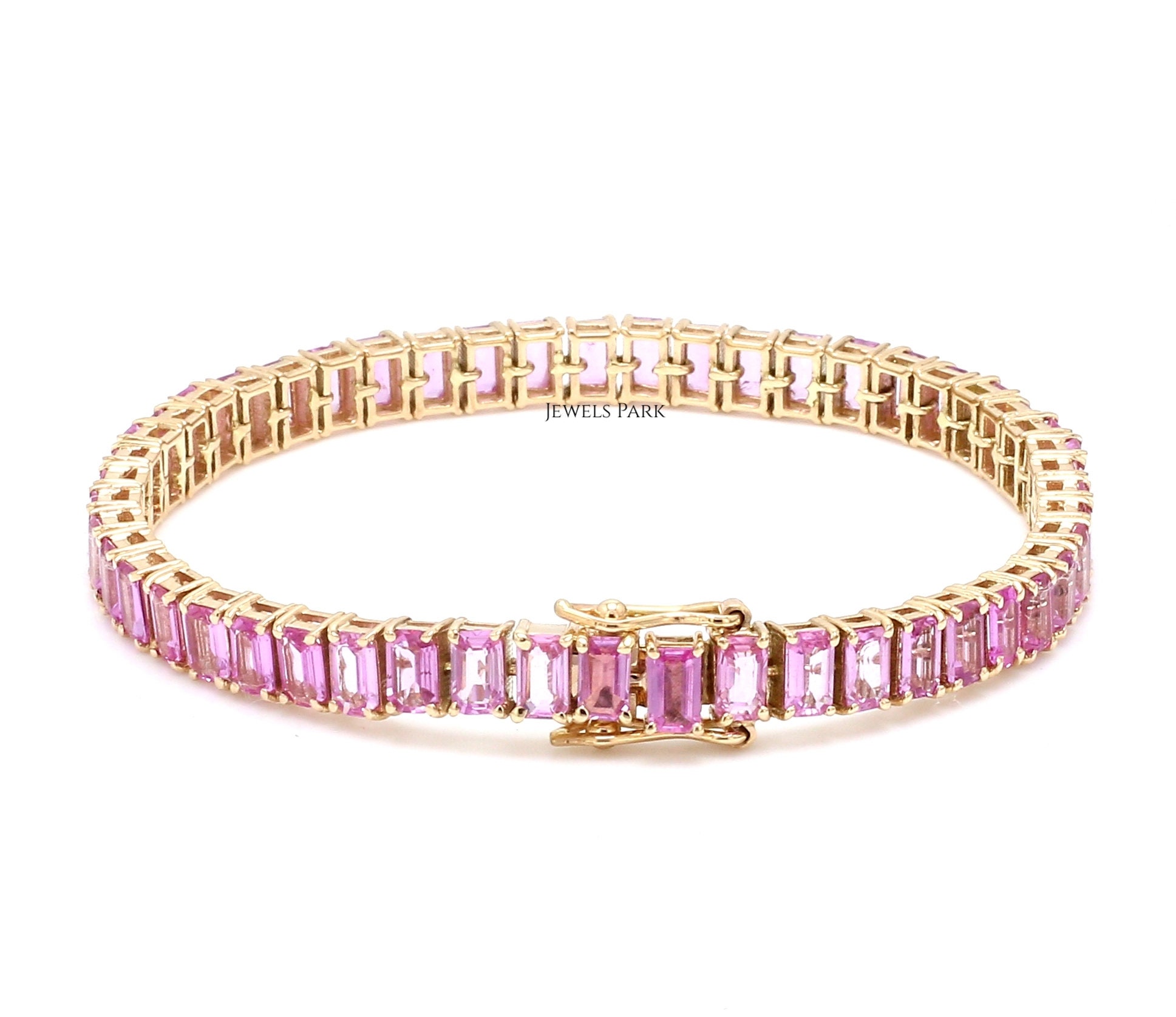 Pink Sapphire Emerald Cut Tennis Bracelet Gold Natural Real Pink Sapphire Tennis Bracelet Gold Pink Bracelet Gold Emerald Cut Bracelet