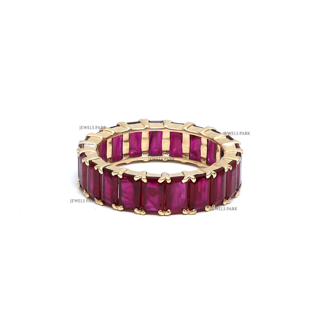 Ruby Octagon Cut Emerald Cut Eternity Band Ring Gold | Natural Red Ruby Stackable Ring Gold ...