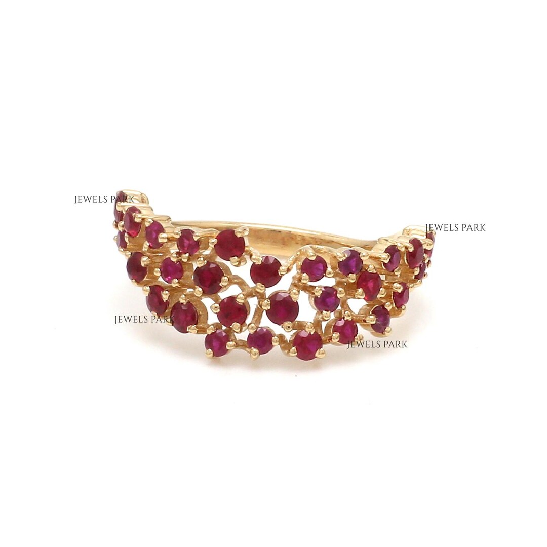 Ruby Round Cut Prong Set Ring Gold | Natural Red Ruby Round Unique ...