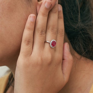 Ruby Oval Cut Diamond Statement Ring Gold | Natural Red Ruby Oval Cut Diamond Ring Gold | Red ...