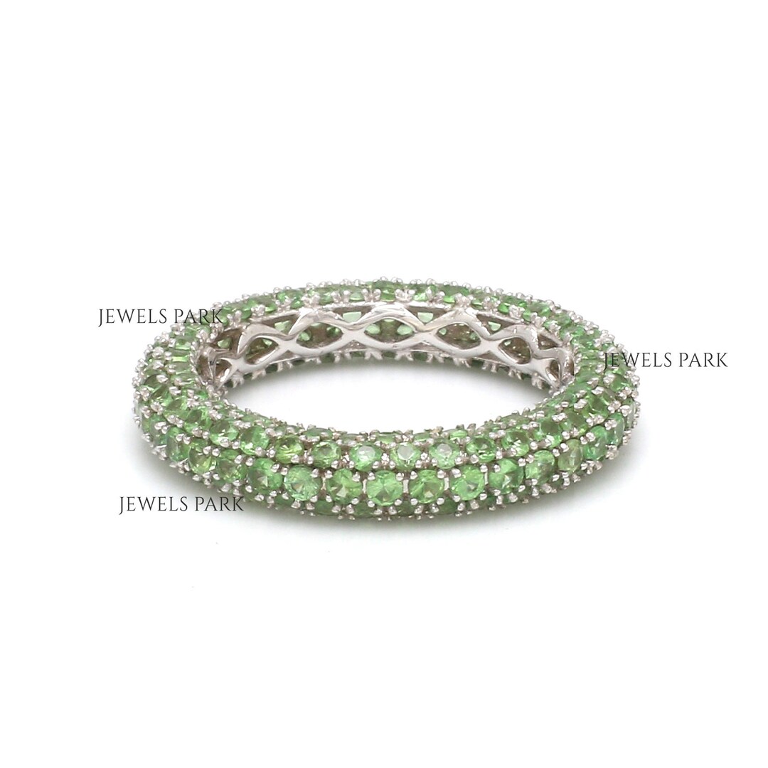 Tsavorite Pave Eternity Band Ring Gold | Natural Round Tsavorite ...