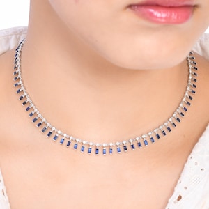Blue Sapphire Dot and Dash Choker Necklace Gold | Natural 4x2mm 11CTW ...