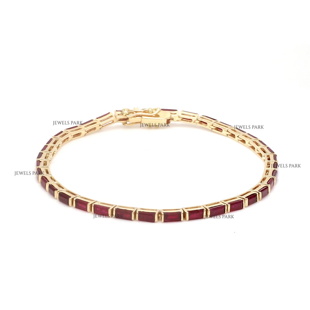 Real Ruby Baguette Channel Set Tennis Bracelet Gold | Natural Red Ruby ...