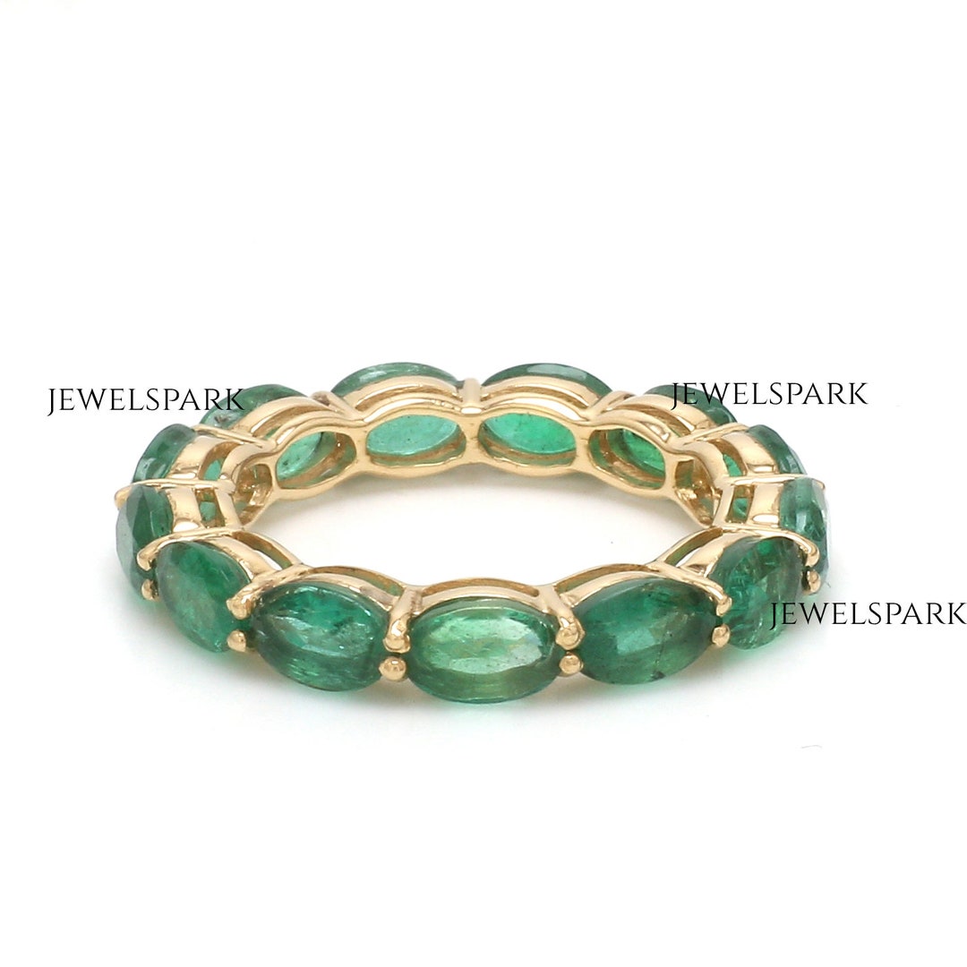 Emerald Oval East West Prong Set Eternity Band Ring Gold | Natural 7CT ...
