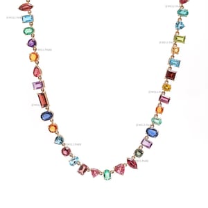 Multi Gemstone Mix Shape Necklace Gold | Natural Mix Gemstone Tennis ...