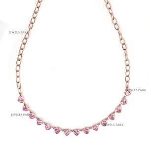 Pink Sapphire Heart Chain Necklace Gold | Natural Pink Sapphire Heart ...