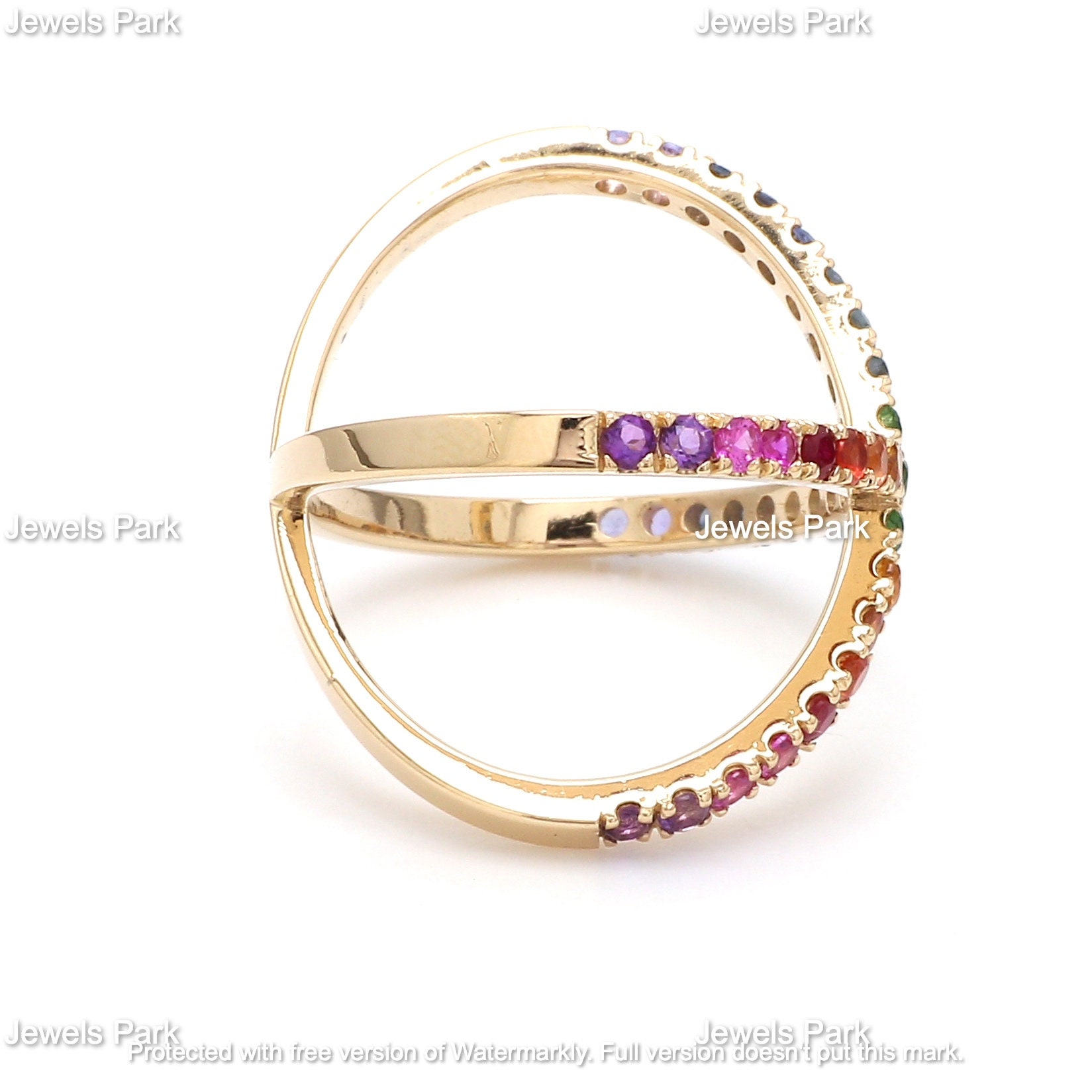 Rainbow Sapphire Emerald X Ring Cross Ring 14K Solid Gold - Etsy