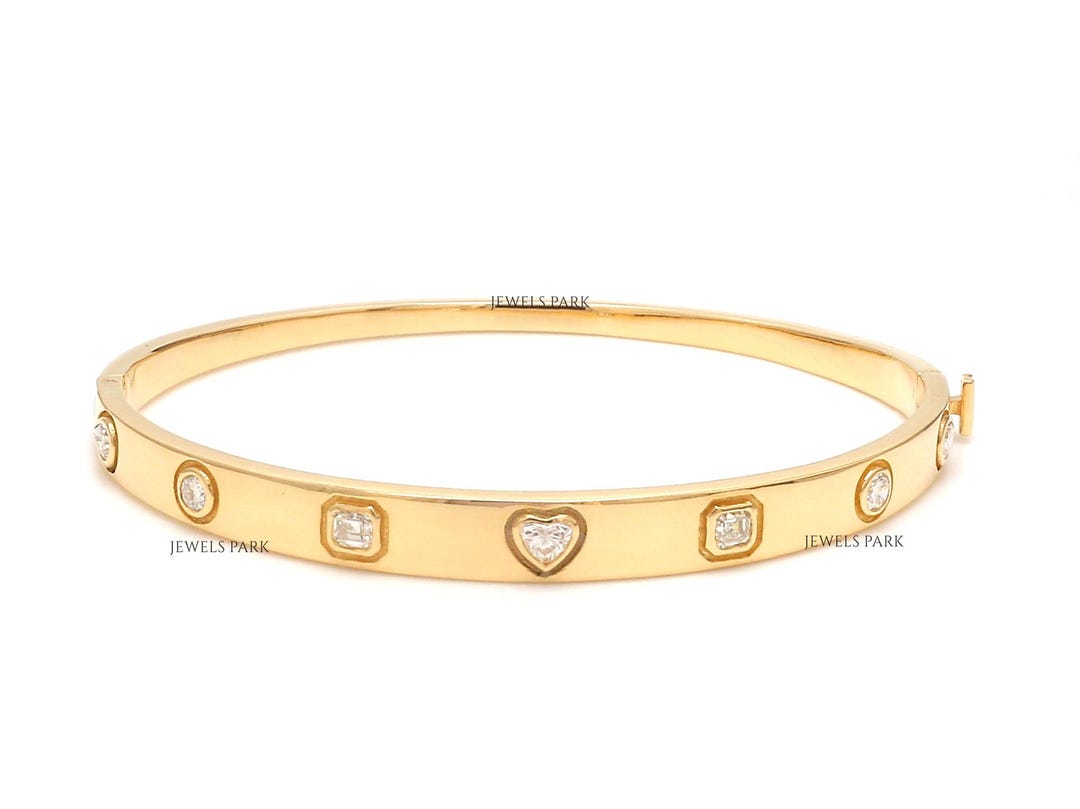 Diamond Mix Shape Bar Bangle Gold | Natural Diamond Mix Cut and Shape ...