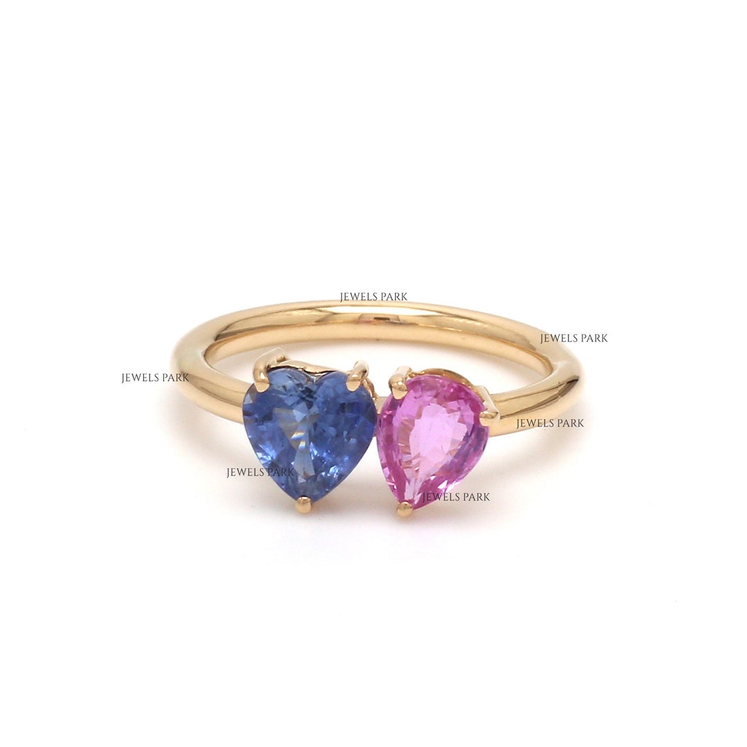 Pink Blue Sapphire Toit Et Moi Heart Pear Ring Gold | Natural Sapphire ...