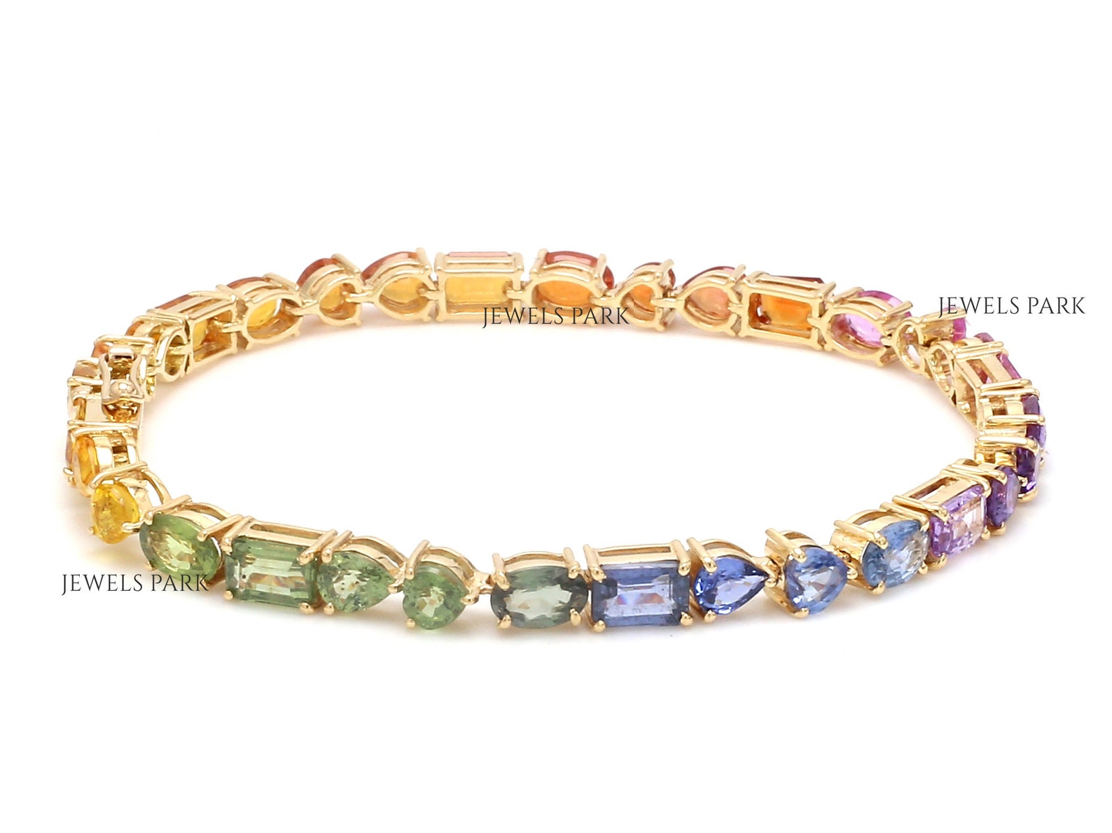 Rainbow Sapphire Emerald Cut Mix Shape Tennis Bracelet Gold - Etsy