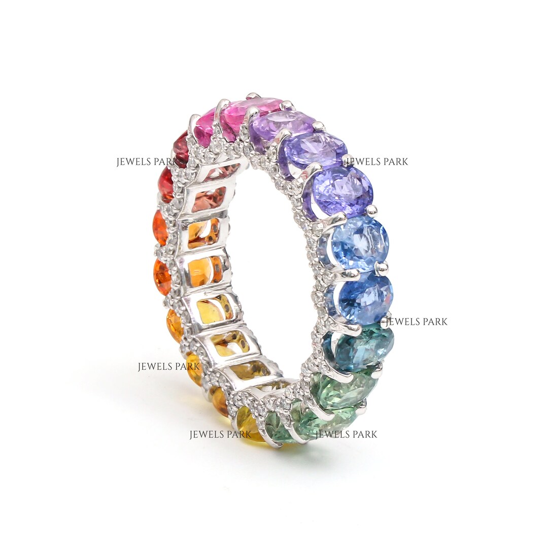 Rainbow Sapphire Ring With Diamond Accents | Natural Rainbow Sapphire ...