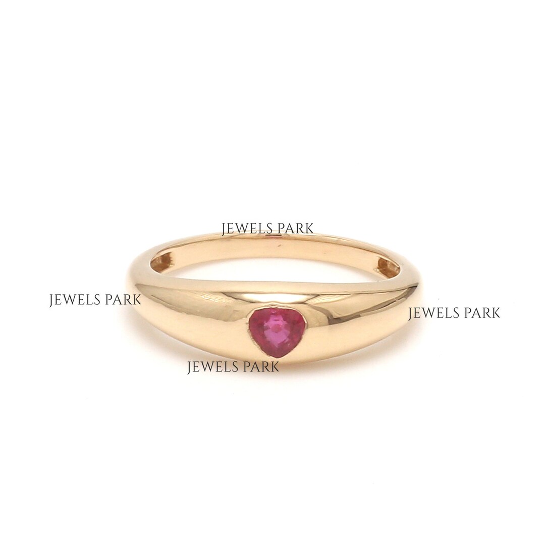 Ruby Heart Cut Bezel Set Gypsy Chunky Ring Gold Natural Ruby Heart ...