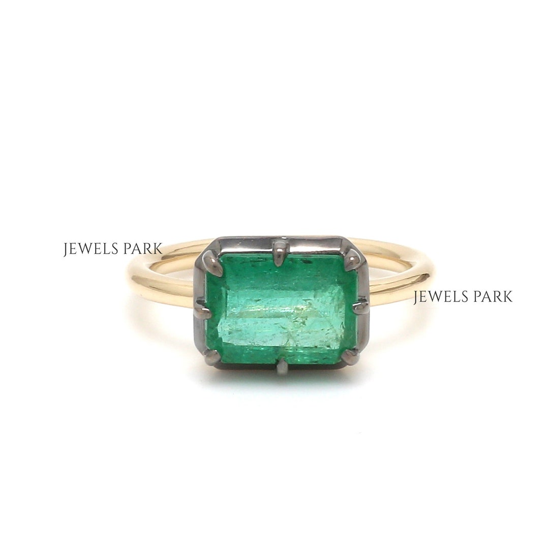 Real Big Emerald Prong Set Black Gold Ring | Natural Emerald Cut ...