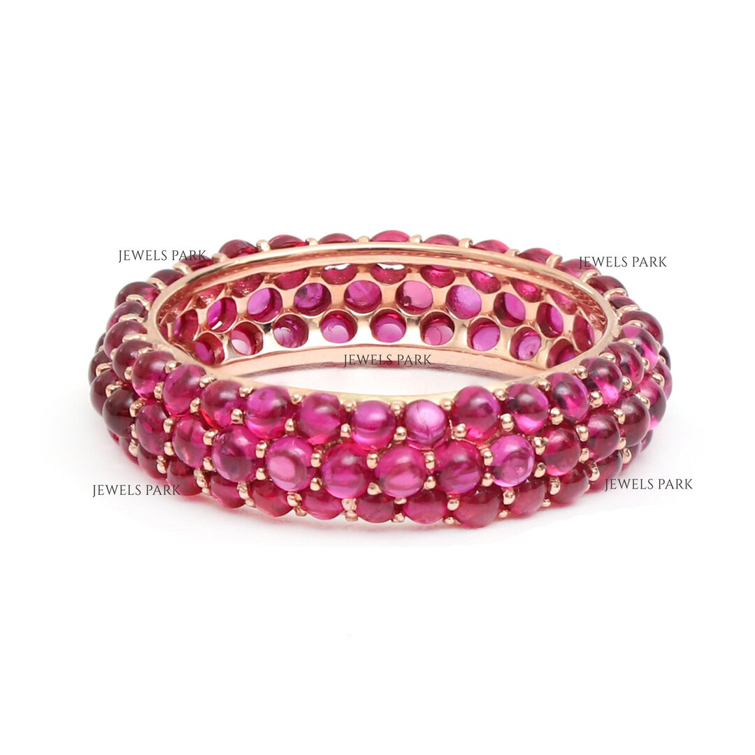 Ruby Smooth Cabochon Pave Eternity Band Ring Gold | Natural Ruby ...