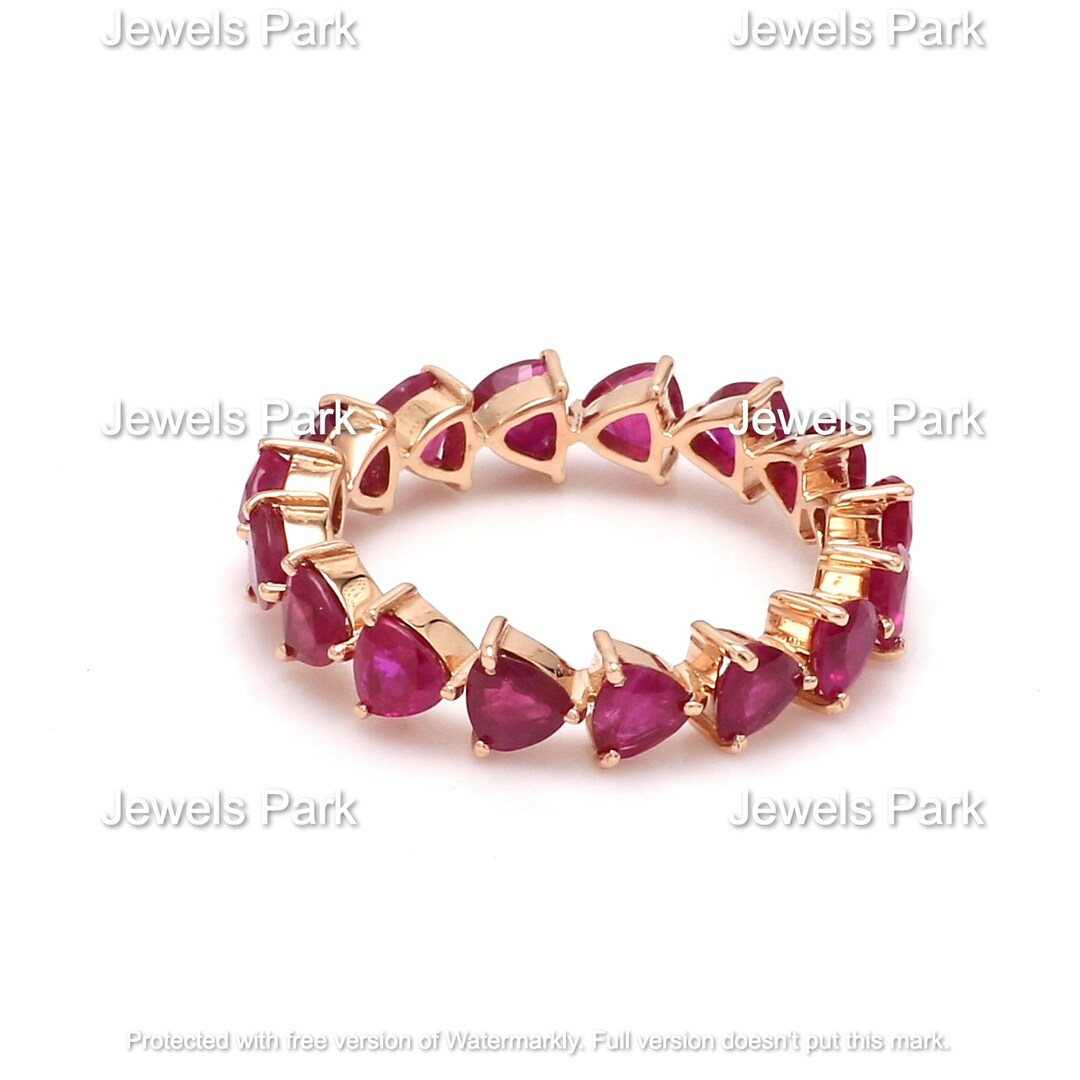 Ruby Trillion Eternity Band Ring in Solid 14k 18k Gold | Natural Ruby ...