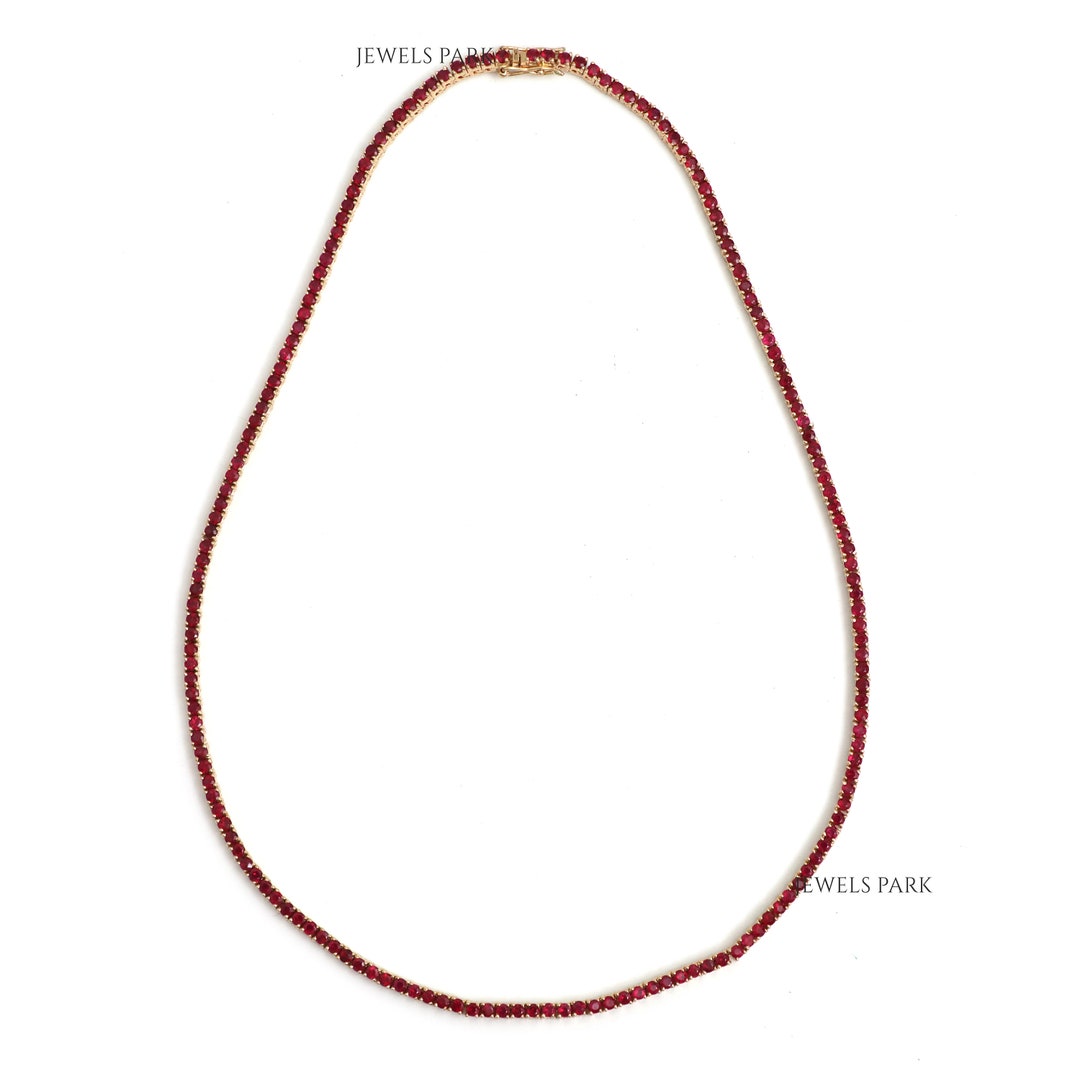 Real Ruby Tennis Necklace Gold Natural 2MM 3-4CT Ruby Tennis Necklace ...