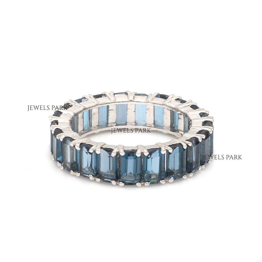 Blue Topaz Eternity Band Emerald Cut Ring Gold | Natural Octagon Cut ...