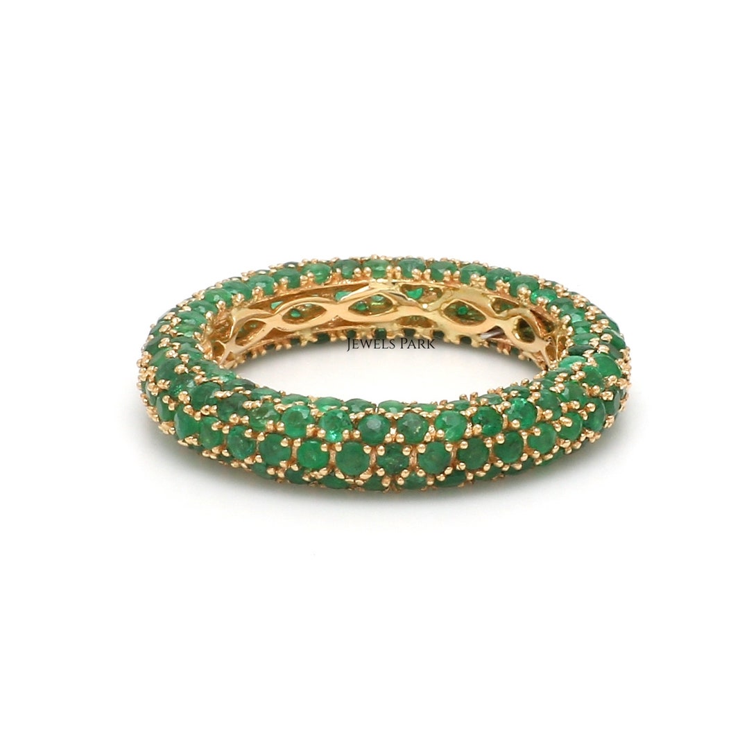 Emerald Eternity Band Ring Gold Natural Round - Etsy