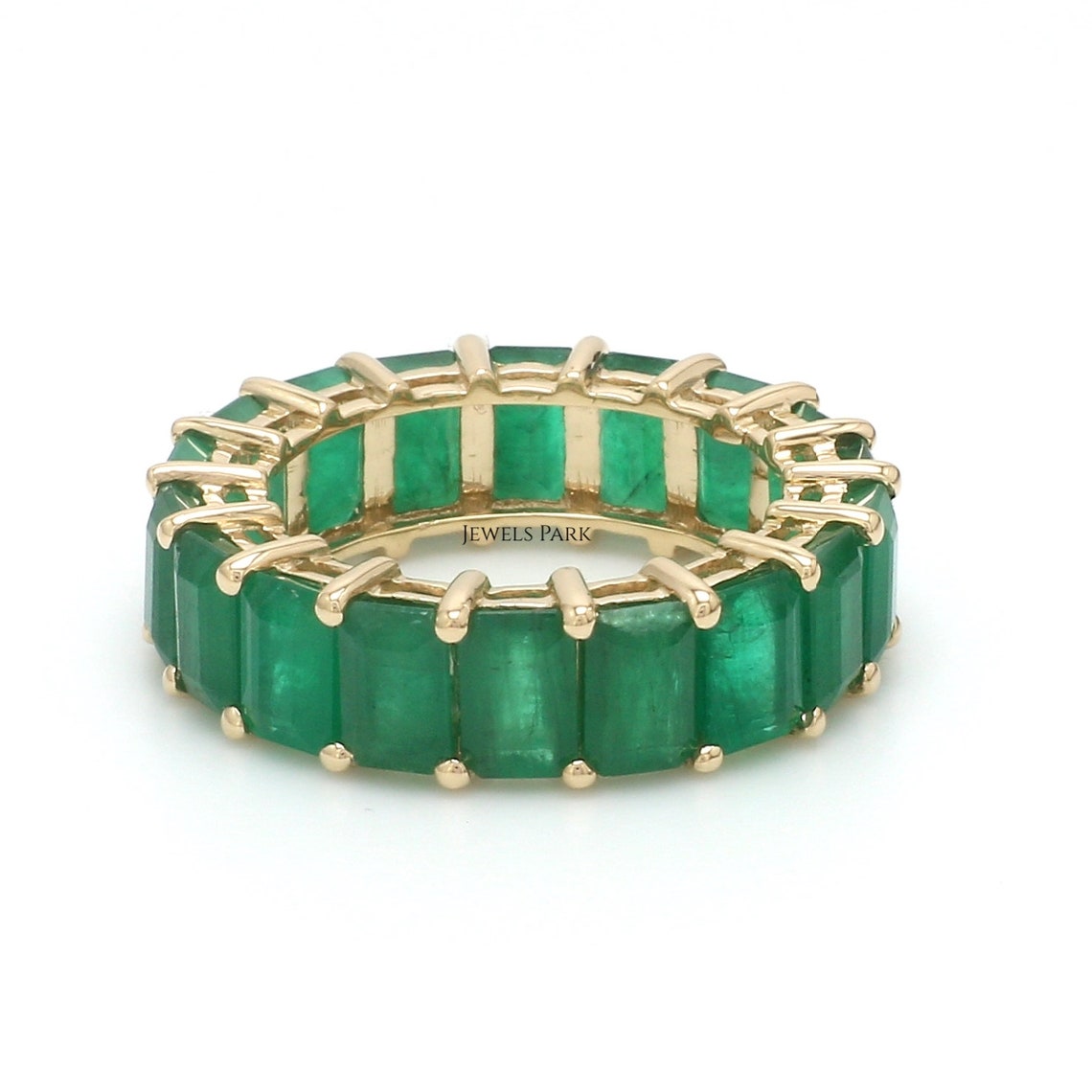 Real Emerald Eternity Band Ring Gold Natural 6x4mm 8-9CTW - Etsy