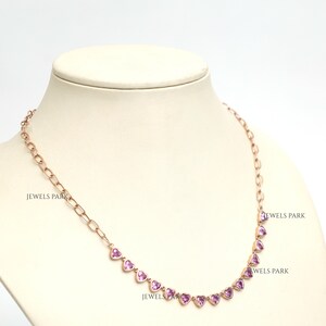 Pink Sapphire Heart Chain Necklace Gold | Natural Pink Sapphire Heart ...