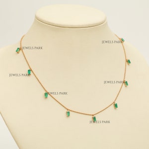 Emerald Ball Chain Necklace Gold | Natural Emerald Cut Emerald Prong ...