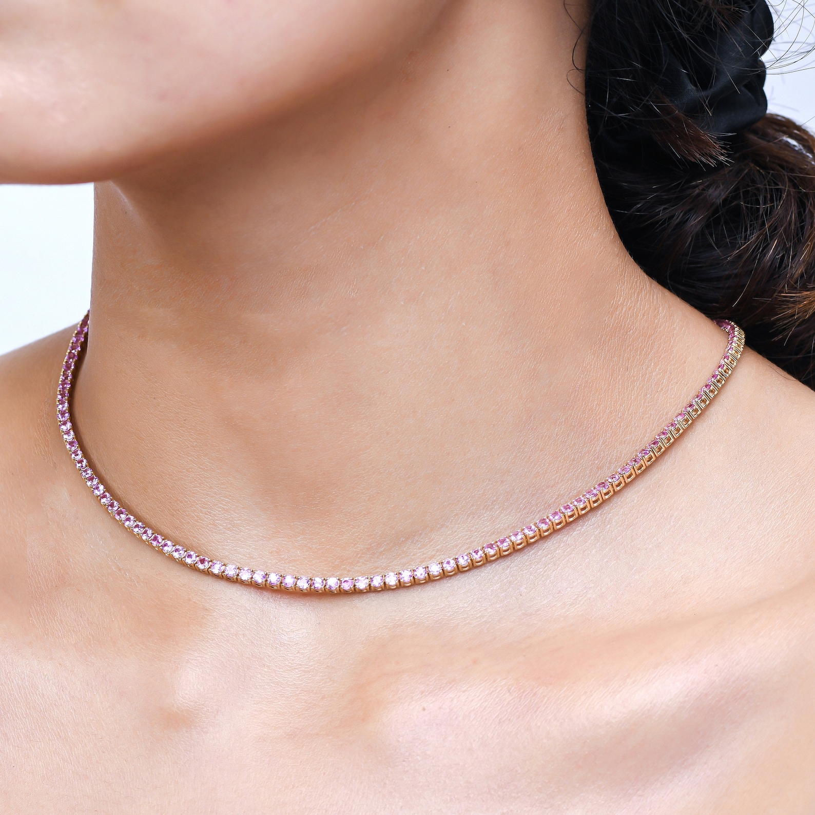 Pink Sapphire Tennis Necklace in 14k 18k Gold, Natural 2.50 Mm Pink ...
