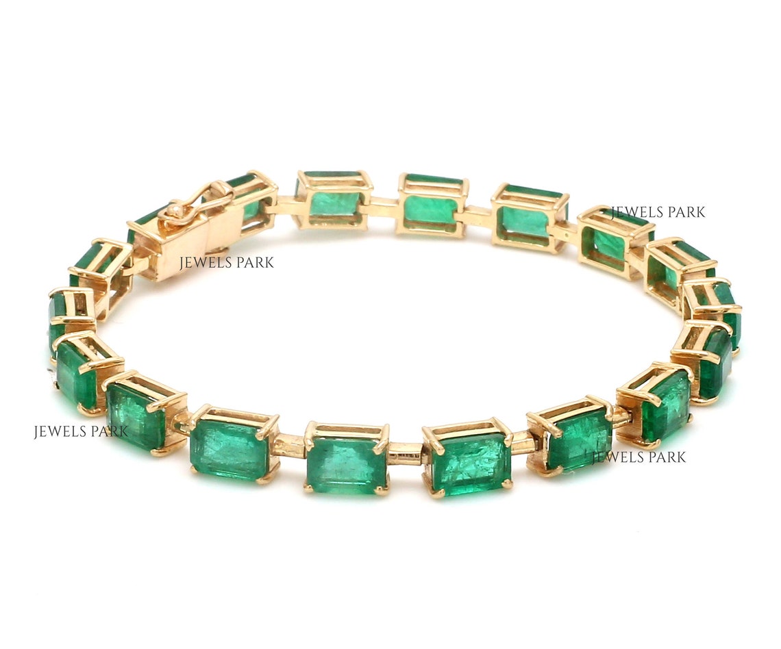 Real Emerald Tennis Bracelet in 14K Gold Natural Emerald Cut - Etsy