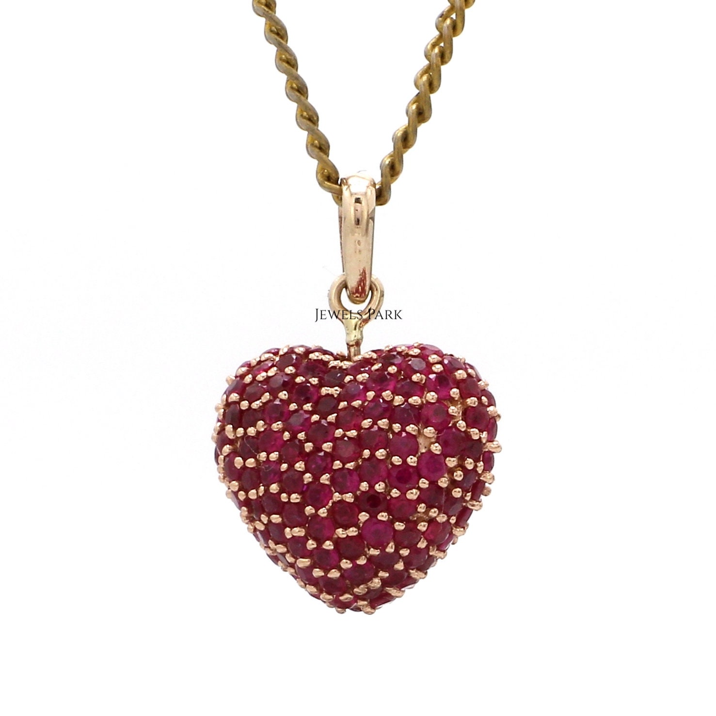 Real Ruby Heart Pendant Necklace Gold | Natural Pave Set Ruby Heart ...