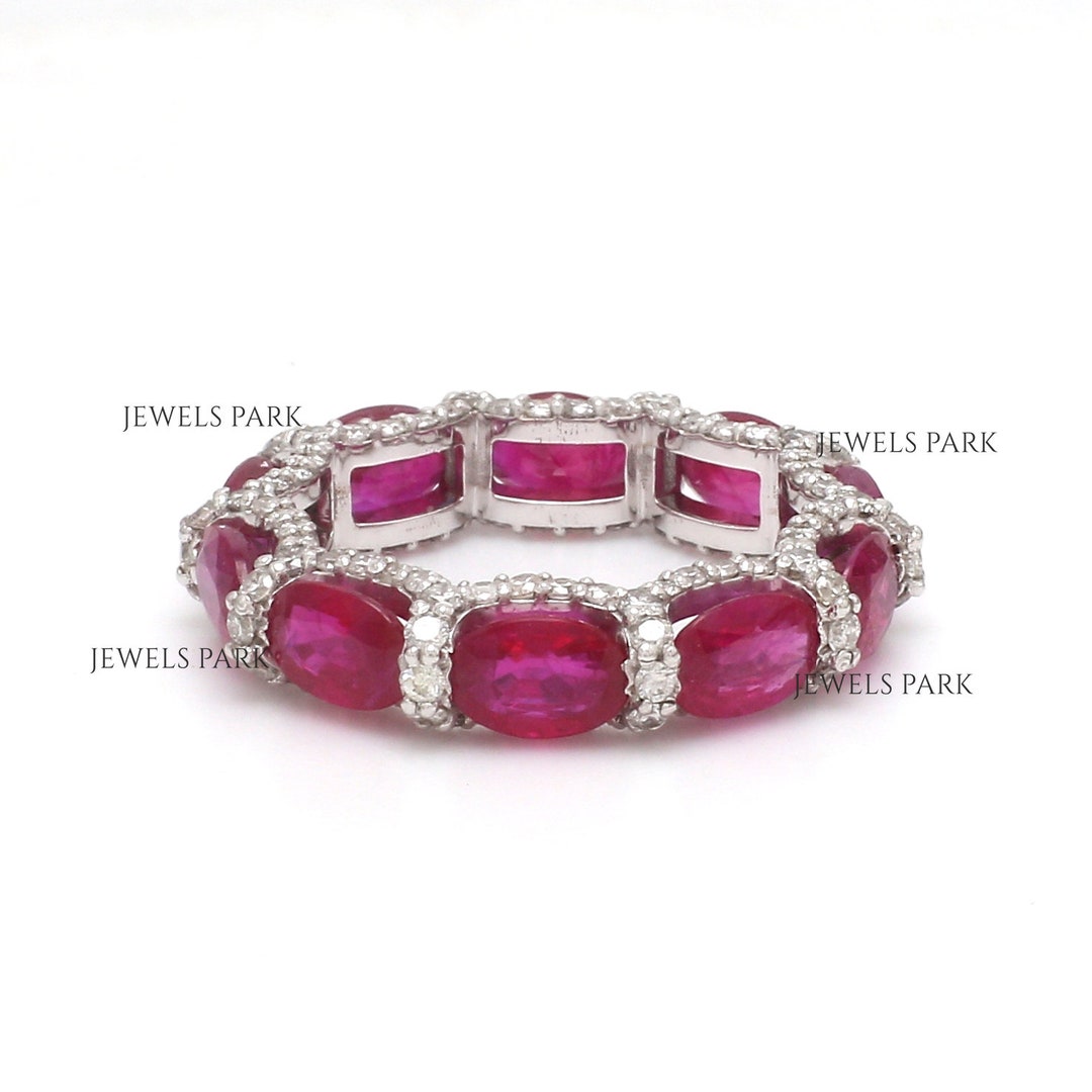 Real Ruby Diamond Oval Eternity Band Ring Gold | Natural Big Oval Ruby Eternity Band Ring | Ruby ...