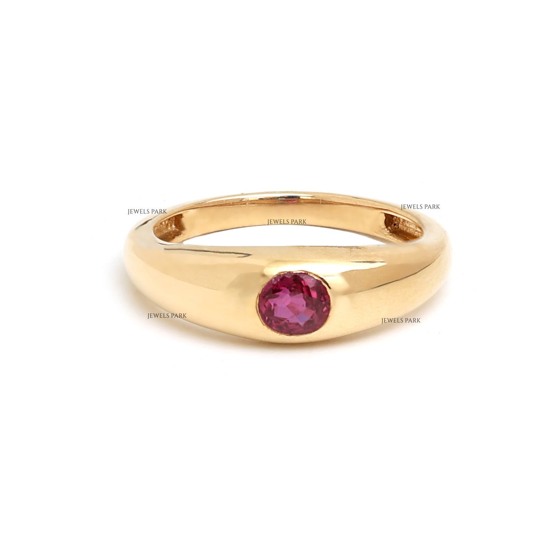 Chunky Ruby Round Cut Gypsy Ring Gold | Natural Red Ruby Round Cut ...